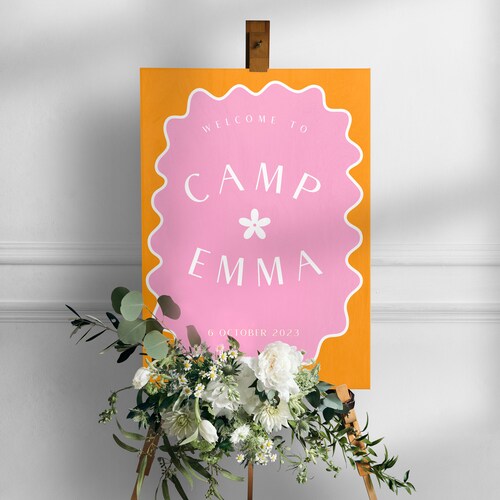 Wavy Camp Welcome Sign Event Sign Hens Party Signage - Etsy