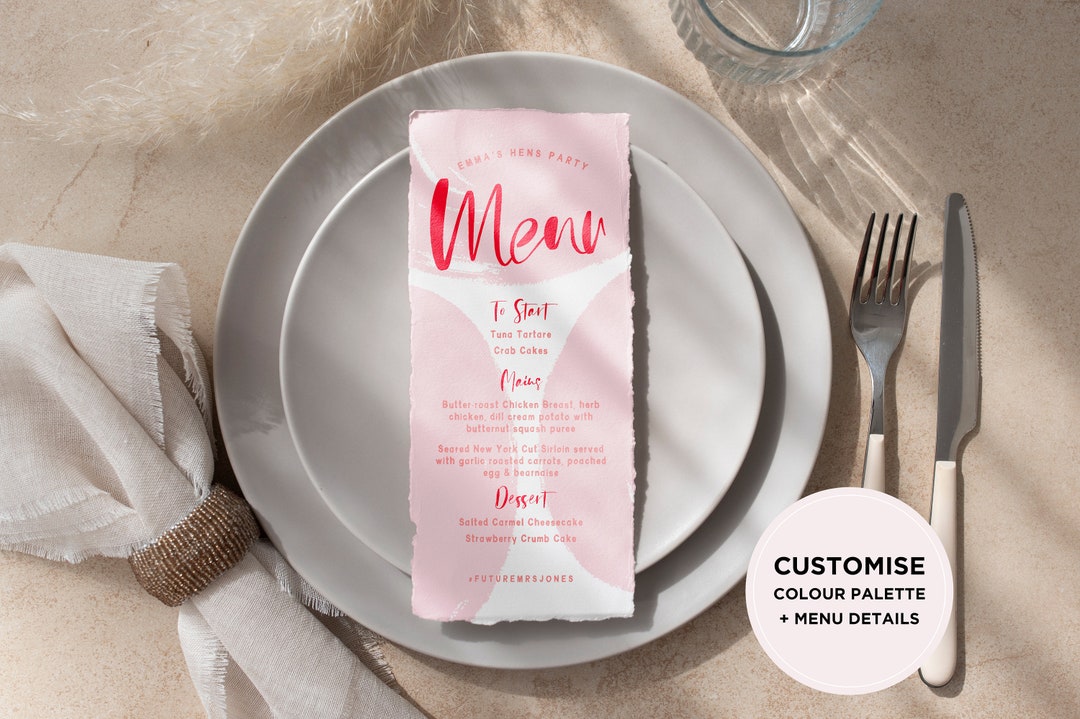 Hen's Party Menu Template | Modern Menu | Printable Bachelorette Menu ...