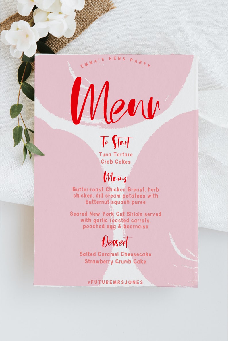 Hen's Party Menu Template | Modern Menu | Printable Bachelorette Menu ...