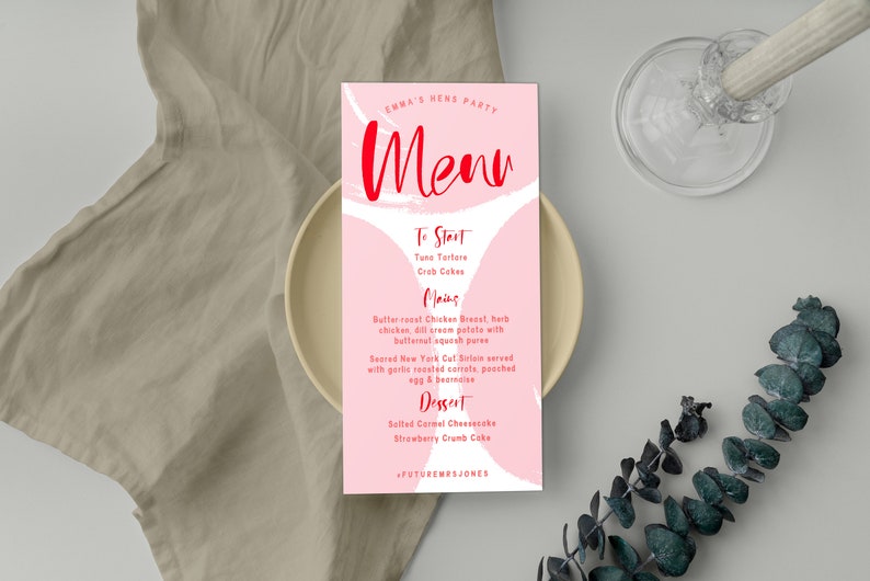 Hen's Party Menu Template | Modern Menu | Printable Bachelorette Menu ...