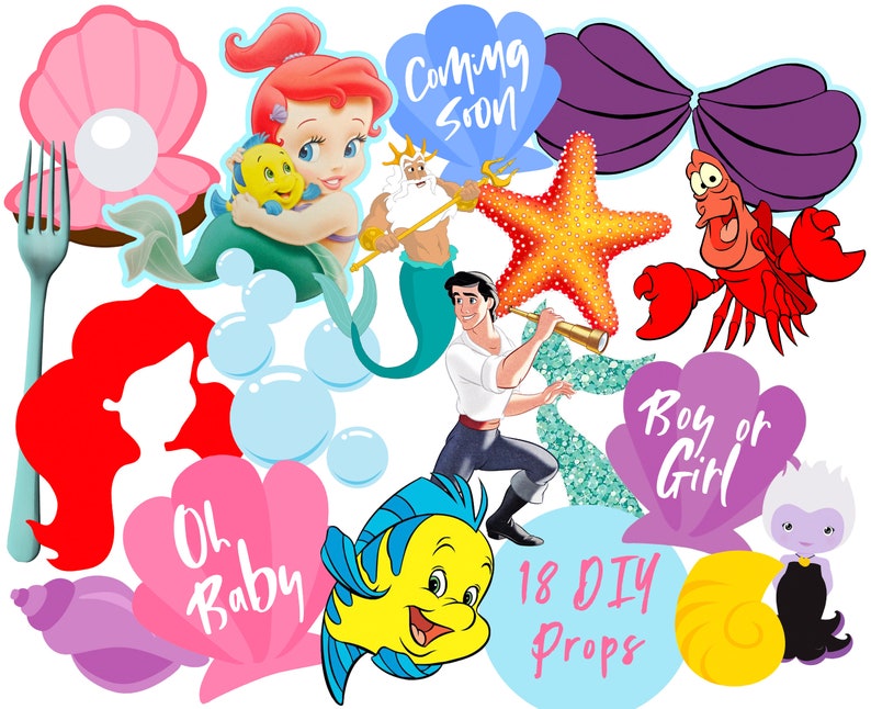 Photo Booth Props | Little Mermaid Photo Booth Props | Baby Shower ...