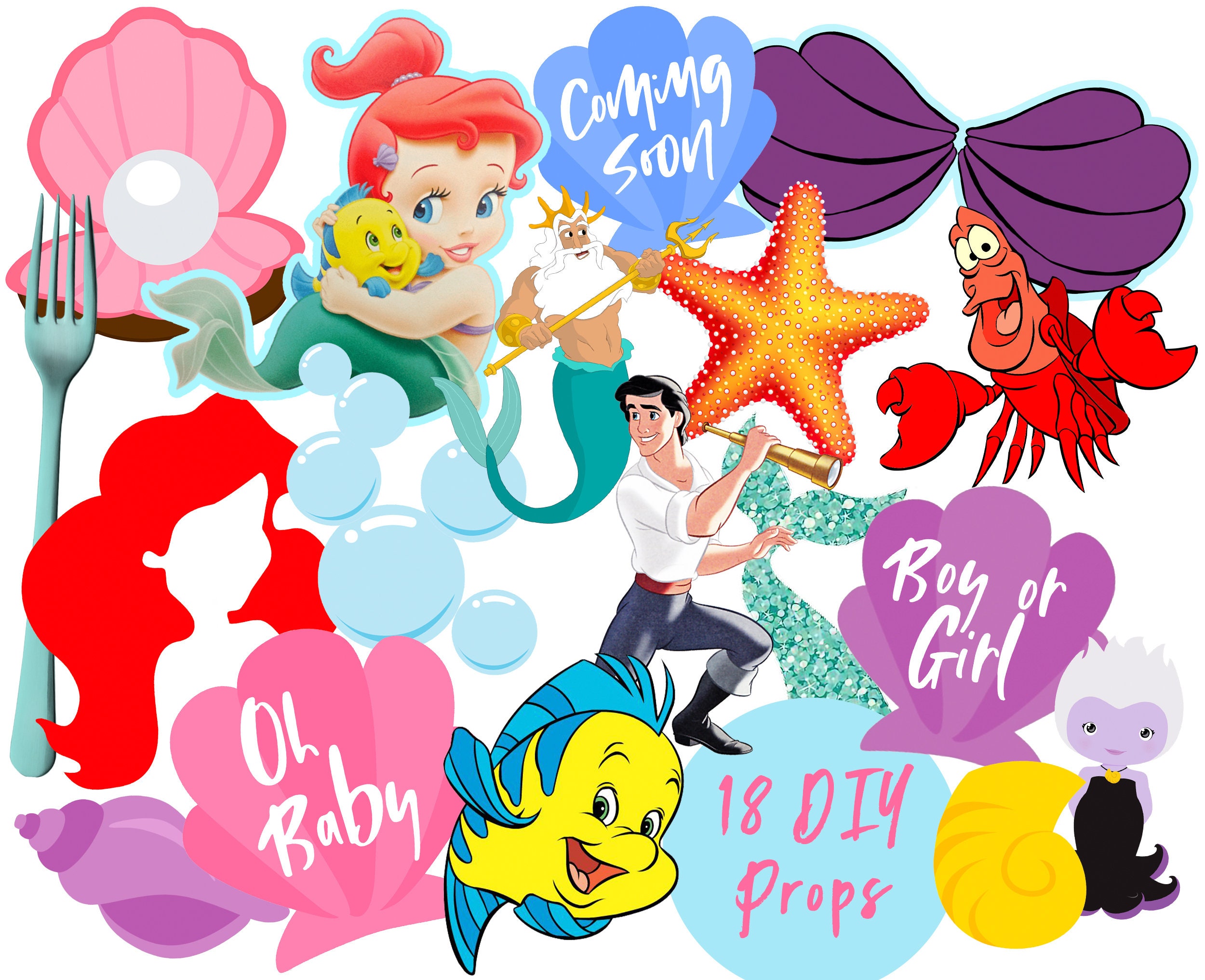Photo Booth Props | Little Mermaid Photo Booth Props | Baby Shower ...