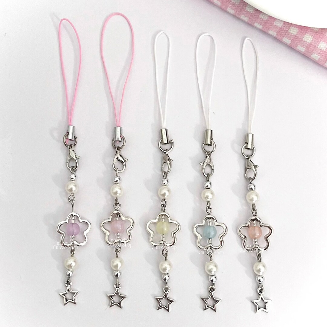 Beaded Charm Strap | Made to Order Phone Keychain Pastel Kawaii Cottage ...