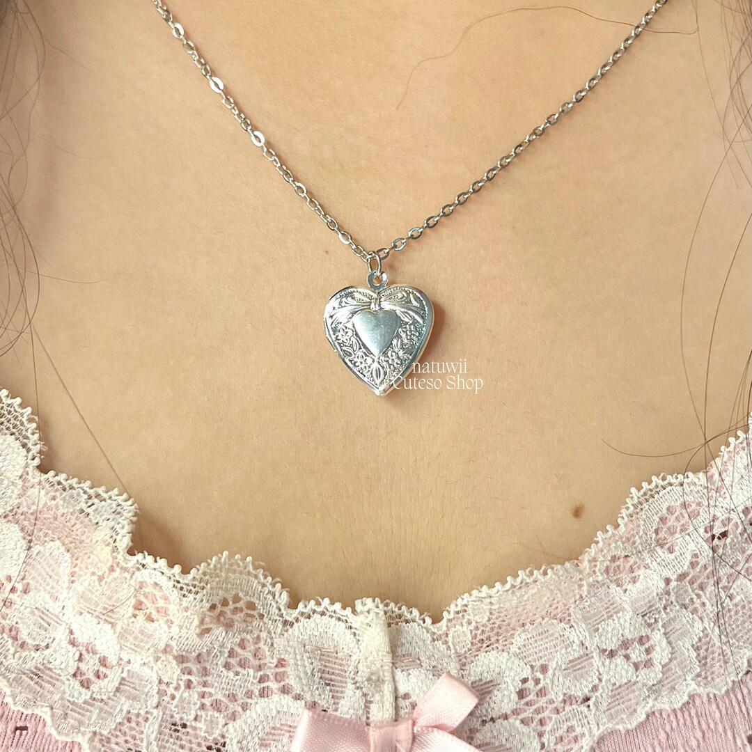 Simple Heart Locket Necklace Hanging Stainless Steel Layer Vintage ...