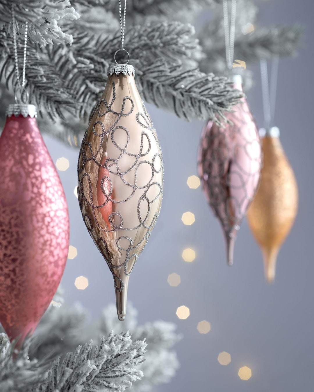 Glass Teardrop Bauble, Rose Gold, Set of 5 - Etsy