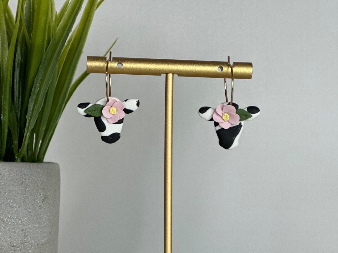 Floral Cow Hoops 18k Real Gold Plated Stainless Steel Hoops - Etsy