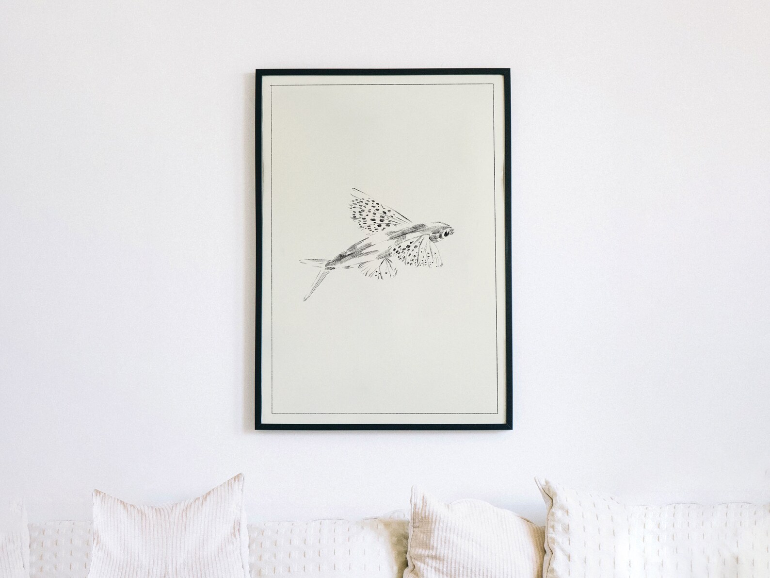 Flying Fish Graphite Sketch Wall Art & Illustrations in Three Colors ...