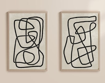BUNDLE Neutral Line Art Prints, Black and White Abstract Art, Printable ...