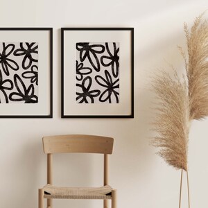 Black Abstract Flower Art Print, Black and White Abstract Art, Printable Art, Gallery Wall Art ...