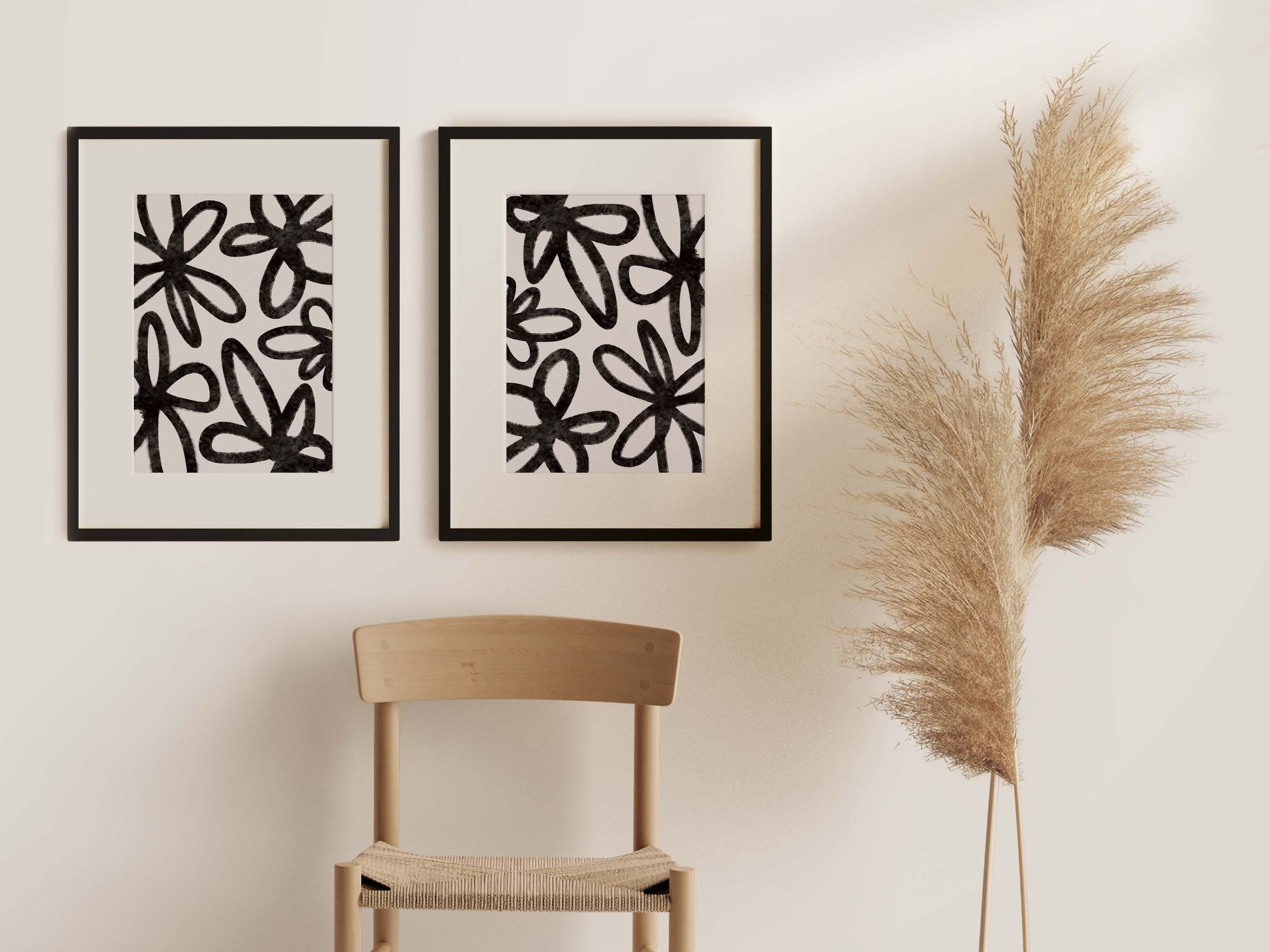 Black Abstract Flower Art Print, Black and White Abstract Art ...