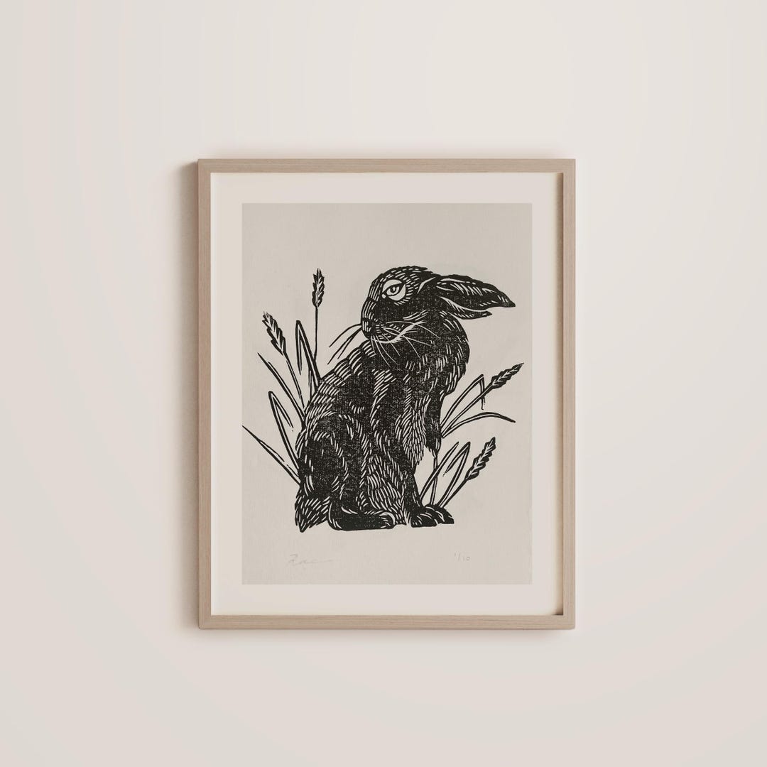 The Hare Linocut Press Print - Etsy