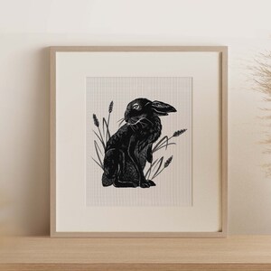 Rabbit Art Print, Black and White Illustration, Printable Art, Gallery ...