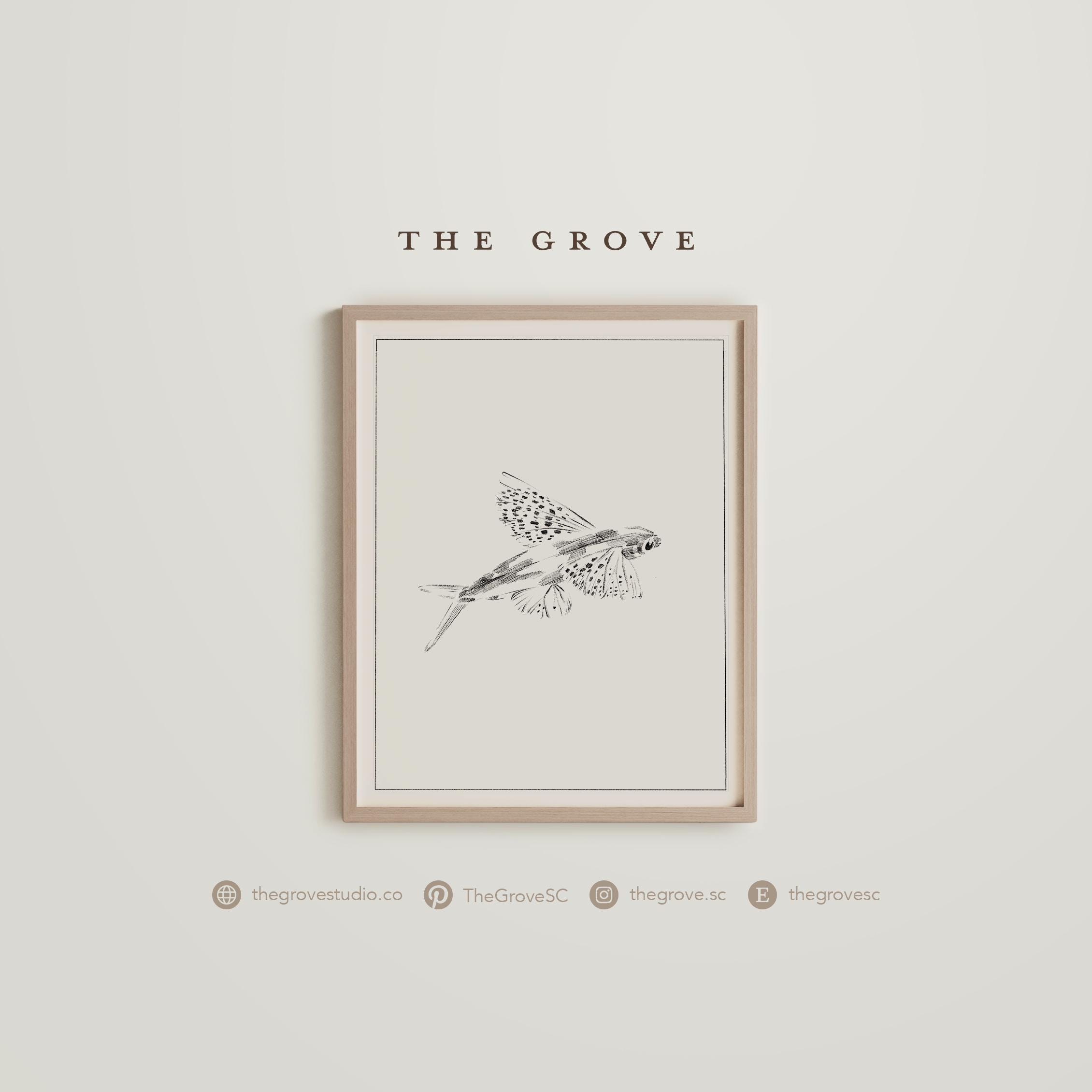 Flying Fish Graphite Sketch Wall Art & Illustrations in Three Colors ...