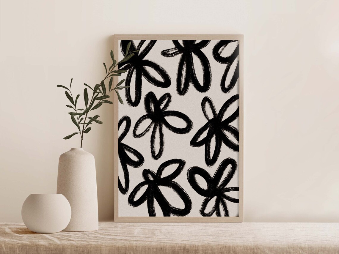 Black Abstract Flower Art Print, Black and White Abstract Art, Printable Art, Gallery Wall Art ...