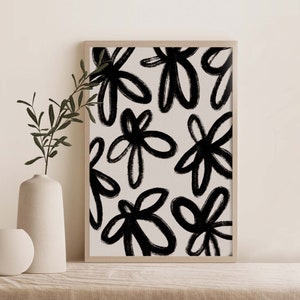 Black Abstract Flower Art Print, Black and White Abstract Art ...