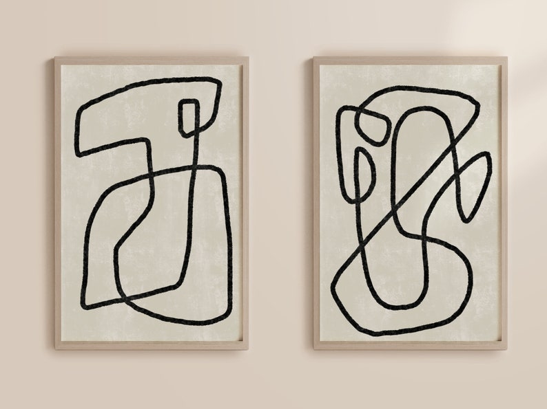 BUNDLE Neutral Line Art Prints, Black and White Abstract Art, Printable ...