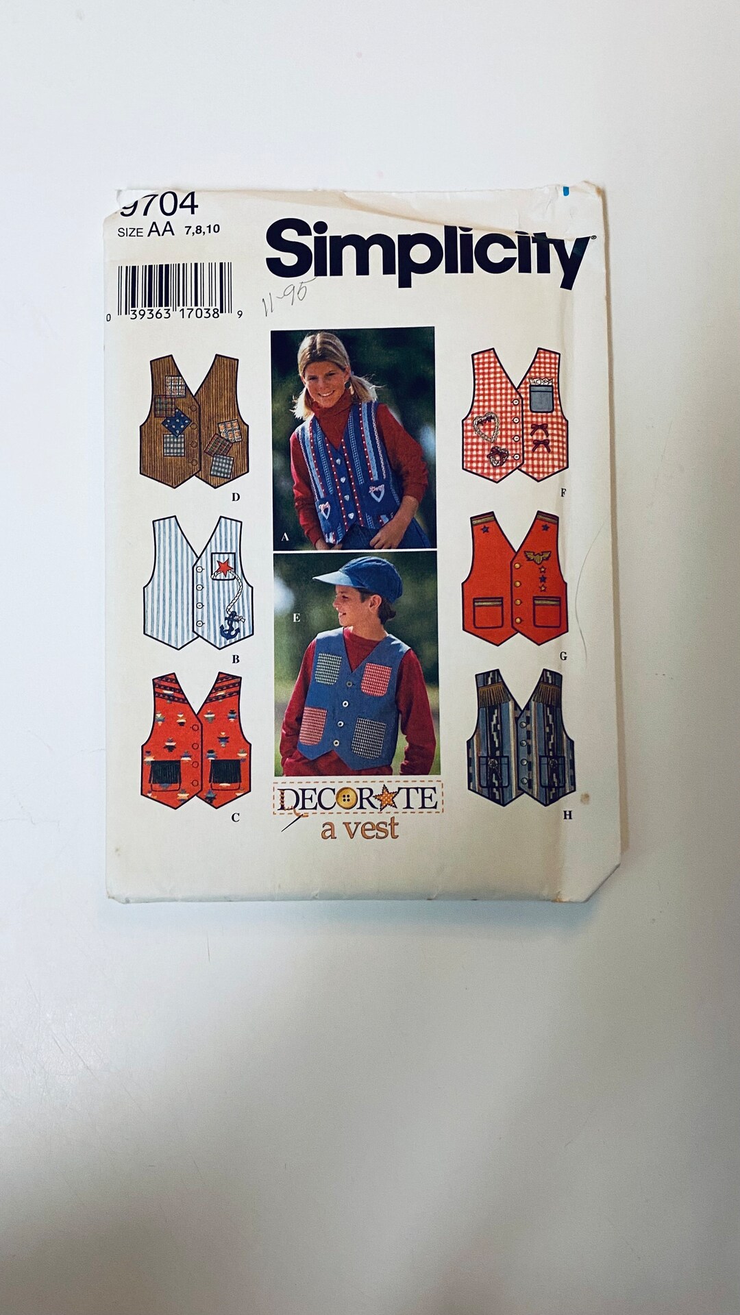 Unisex Kids Sewing Pattern Vests UNCUT Decorate A Vest - Etsy