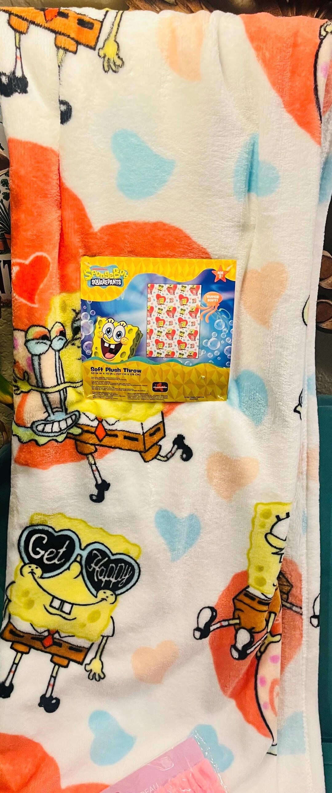 Spongebob Adorable Soft Throw 50 by 70 Valentines Hearts With Pink Spa ...