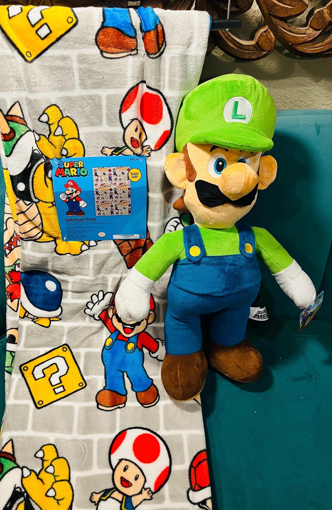 Super Mario Bundle 50 by 70 Soft Adorable Throw and Large Luigi Bundle ...