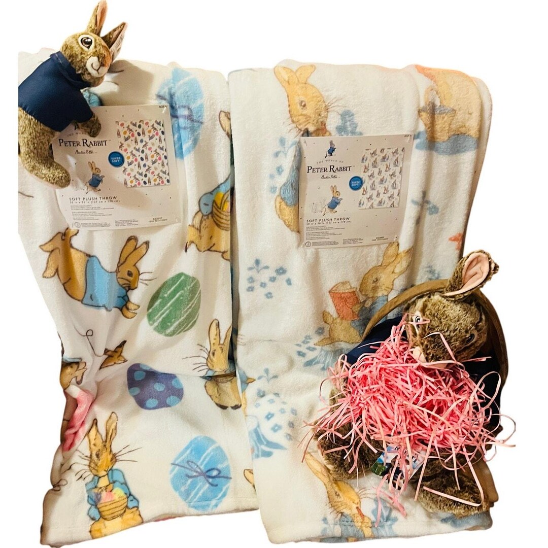 Peter Rabbit Easter Bundle Two Throws 50 by 70 Peter Rabbit Basket and ...