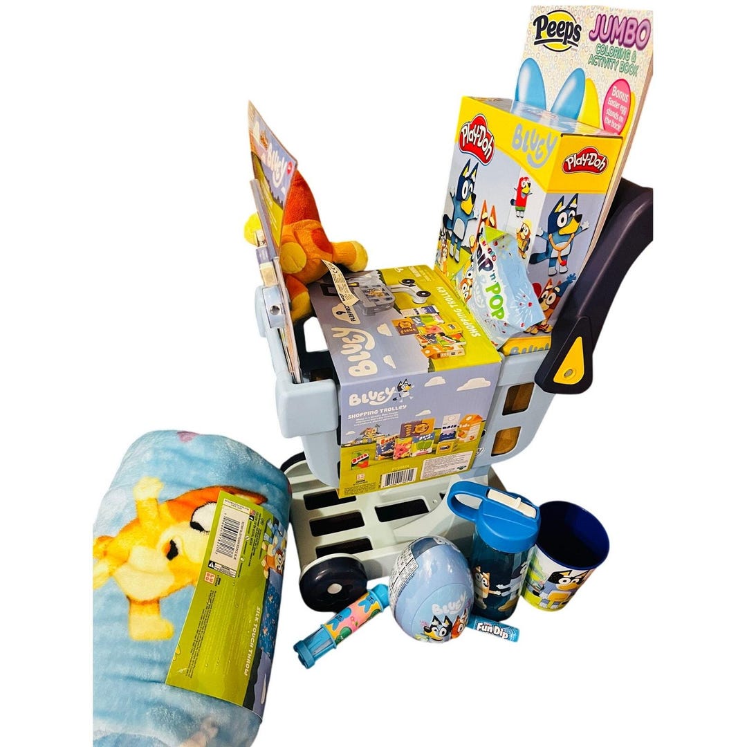 Bluey Shopping Trolley Bundle Peep Color ,chalk ,book,bluey Drink ...