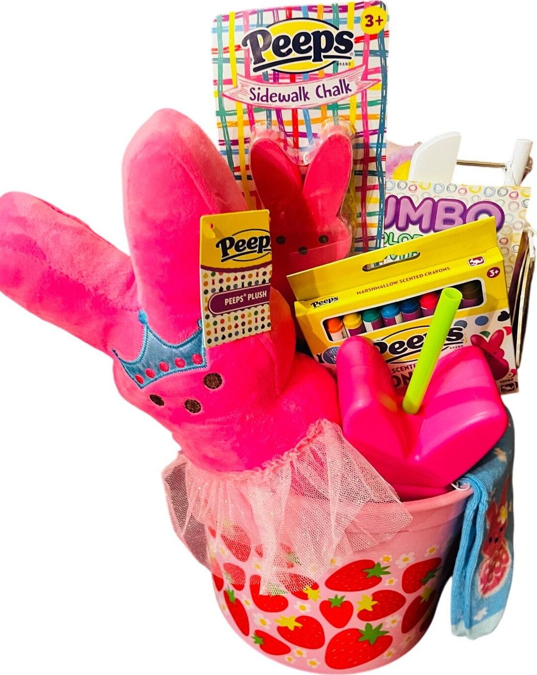 Peeps Gift Bundle 40 50 Throw Pink Peeps Plush With Tutu ,chalk,drink ...