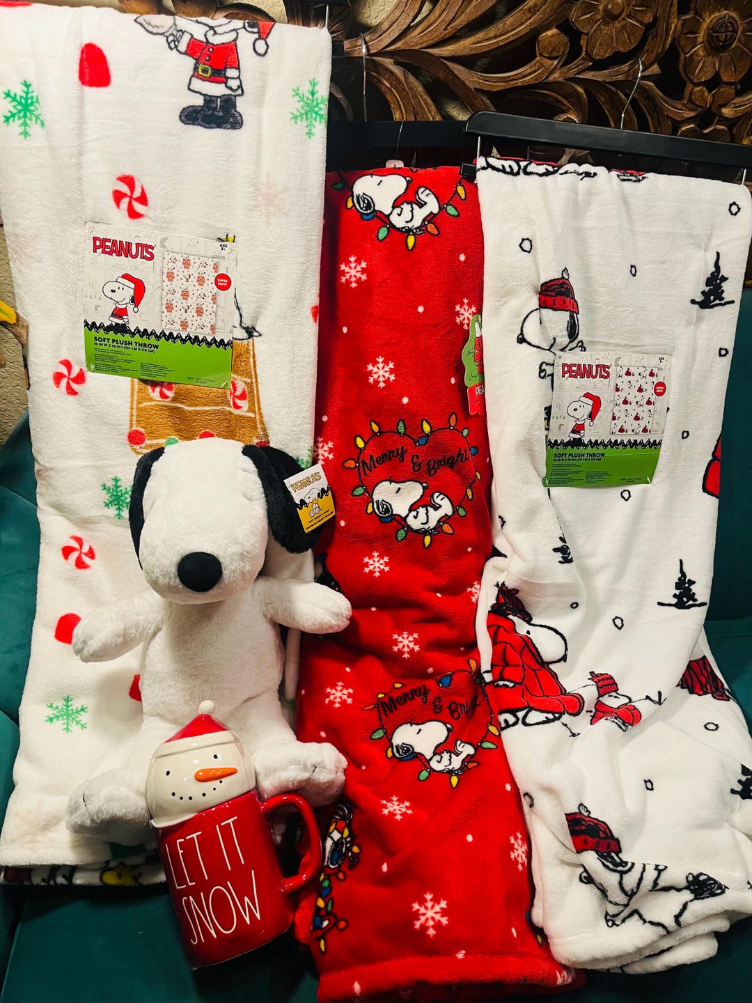 Snoopy Peanuts Christmas Plush Throws Bundle (2 )50 by 70 Throws (1) 60 ...