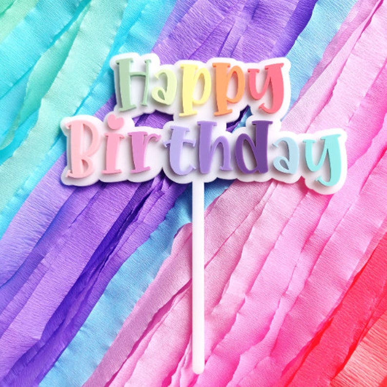 Pastel Happy Birthday Cake Topper Custom Name Fropper Age Etsy