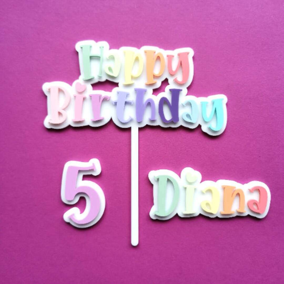Pastel Happy Birthday Cake Topper, Custom Name Fropper, Age Number ...