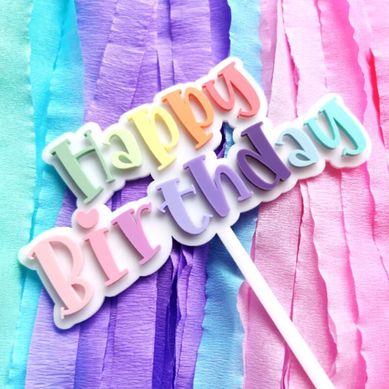 Pastel Happy Birthday Cake Topper Custom Name Fropper Age Etsy