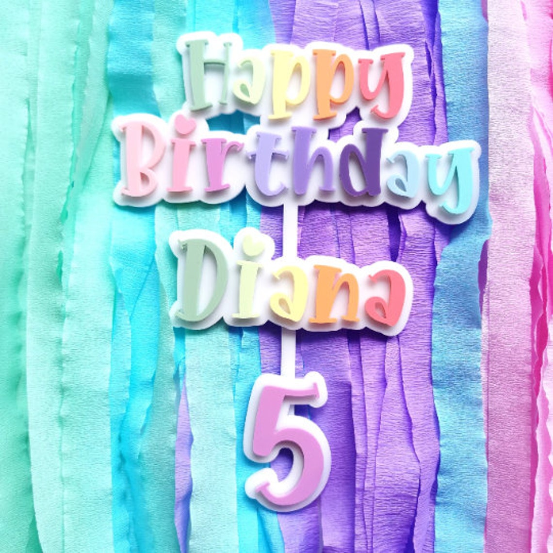 Pastel Happy Birthday Cake Topper Custom Name Fropper Age - Etsy