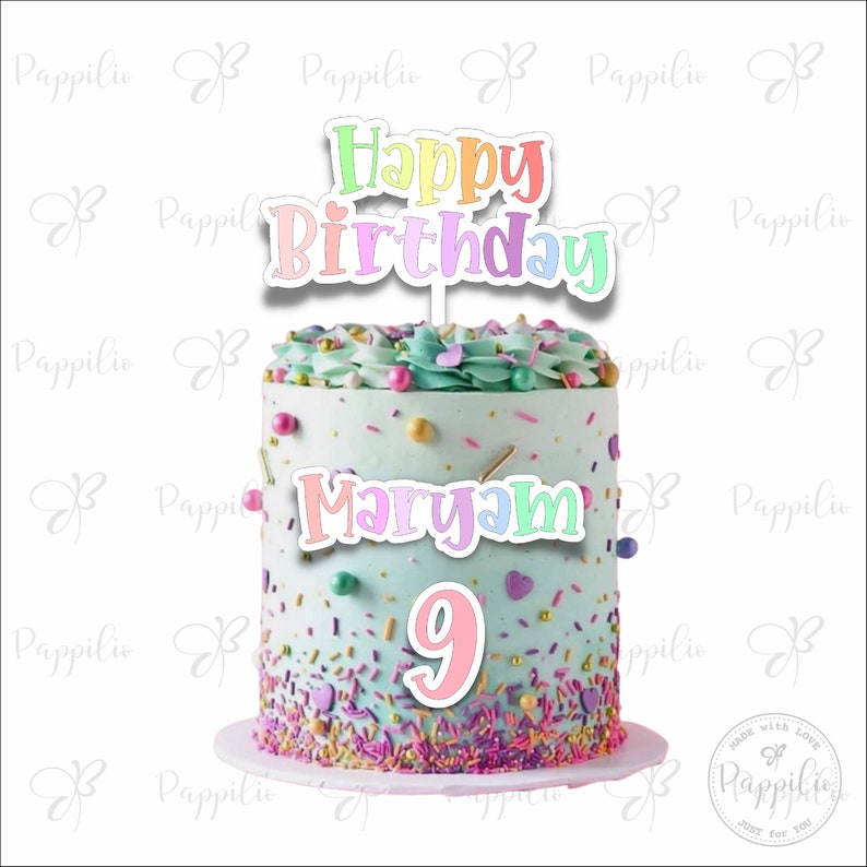 Pastel Happy Birthday Cake Topper, Custom Name Fropper, Age Number ...