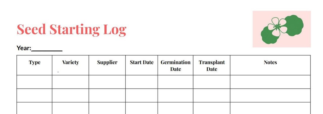 Seed Starting Log - Digital Download PDF - Etsy