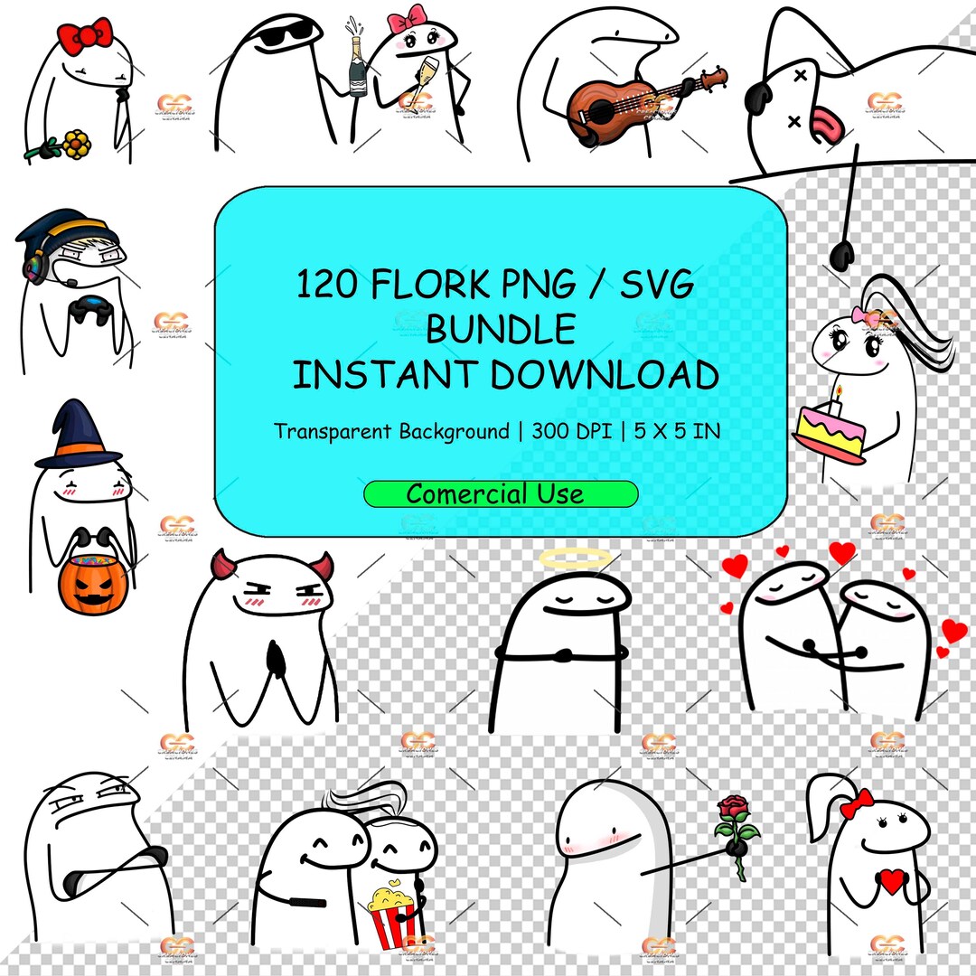 Flork PNG and VSG Bundle 120 Cute Flork Designs, Clipart for Crafts ...