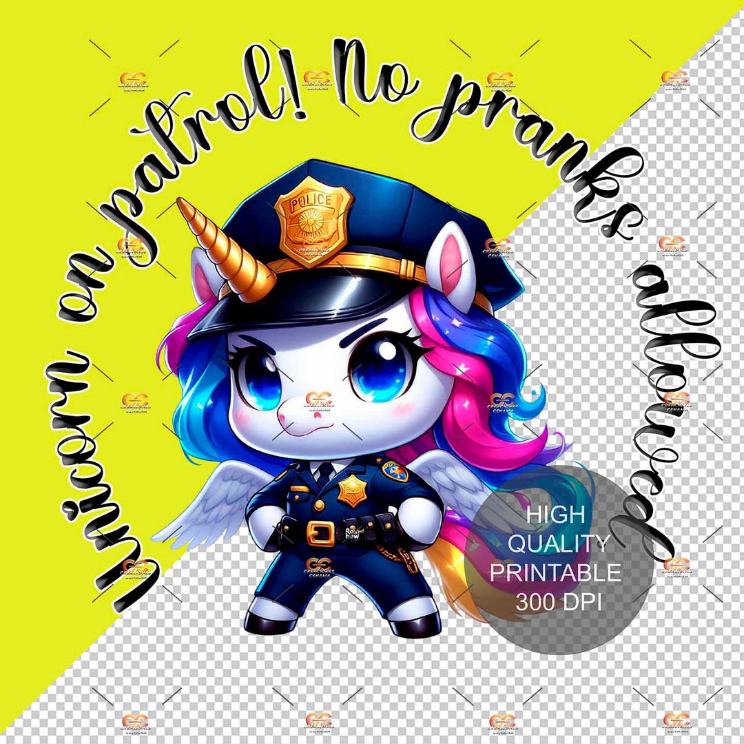 Unicorn Police PNG | 15x15 Inch 300 DPI High Resolution Unicorn Design ...