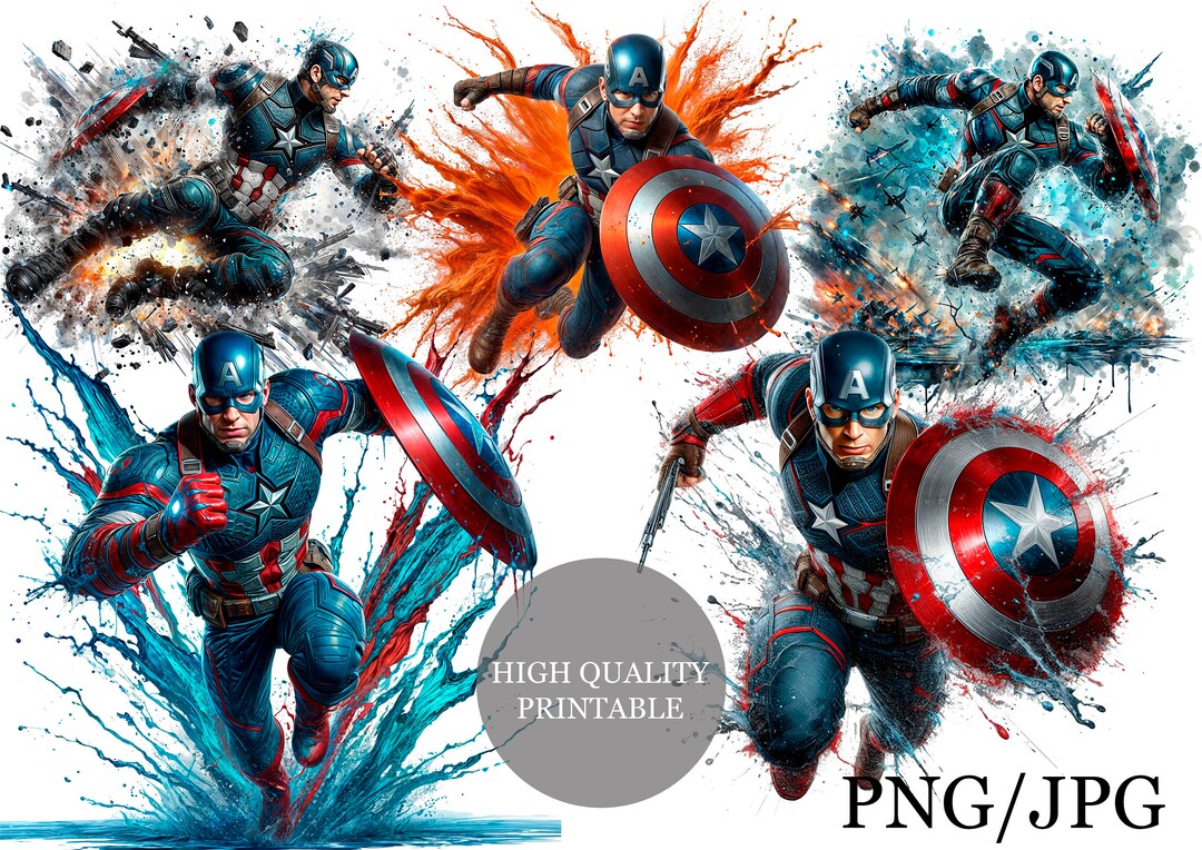 CAPTAIN AMERICA Set of 5 Watercolor Captain America Digital Images for ...