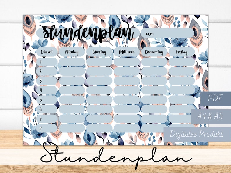 Timetable to Print A4 & A5 PDF as Digital Download German 8 School ...