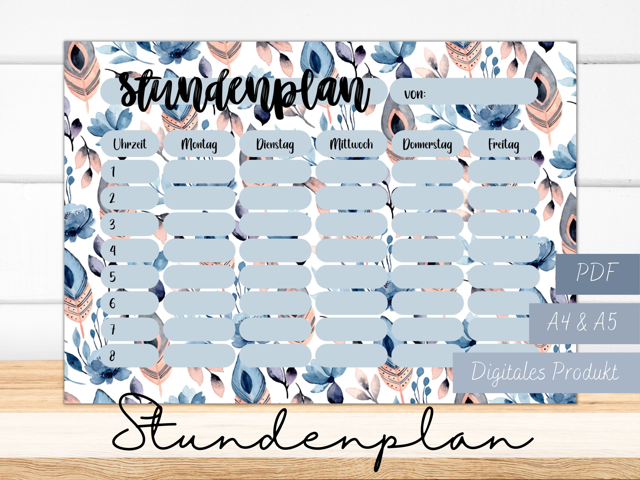 Timetable to Print A4 & A5 PDF as Digital Download German 8 School ...