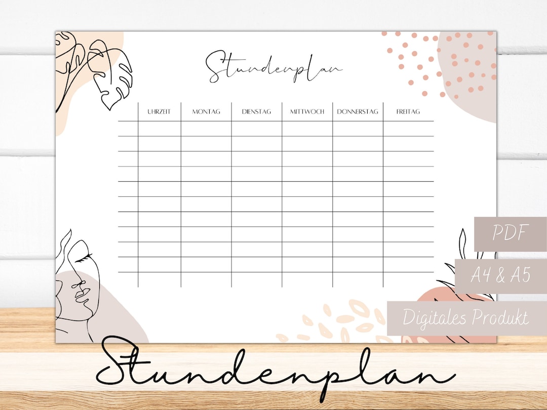 Timetable to Print A4 & A5 PDF as Digital Download German (Instant ...