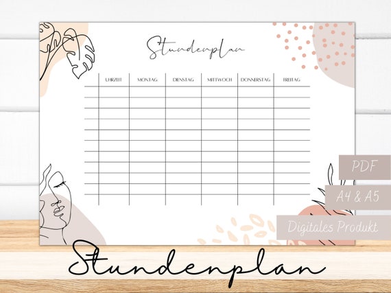 Stundenplan zum Ausdrucken A4 & A5 PDF als digitaler - Etsy.de