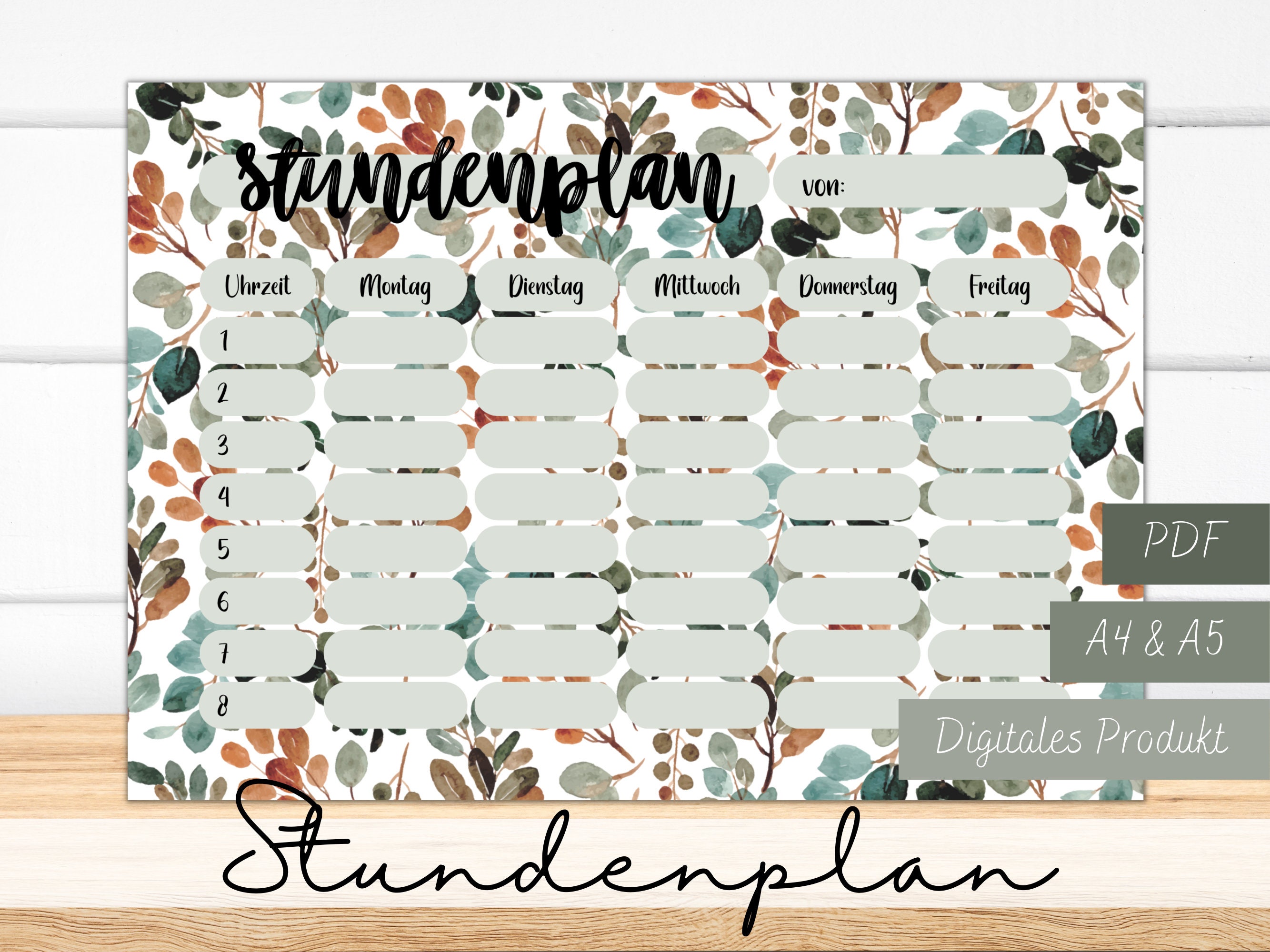 Timetable to Print A4 & A5 PDF as Digital Download German 8 School ...