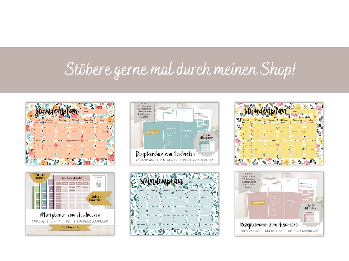 Timetable to Print A4 & A5 PDF as Digital Download German (Instant ...