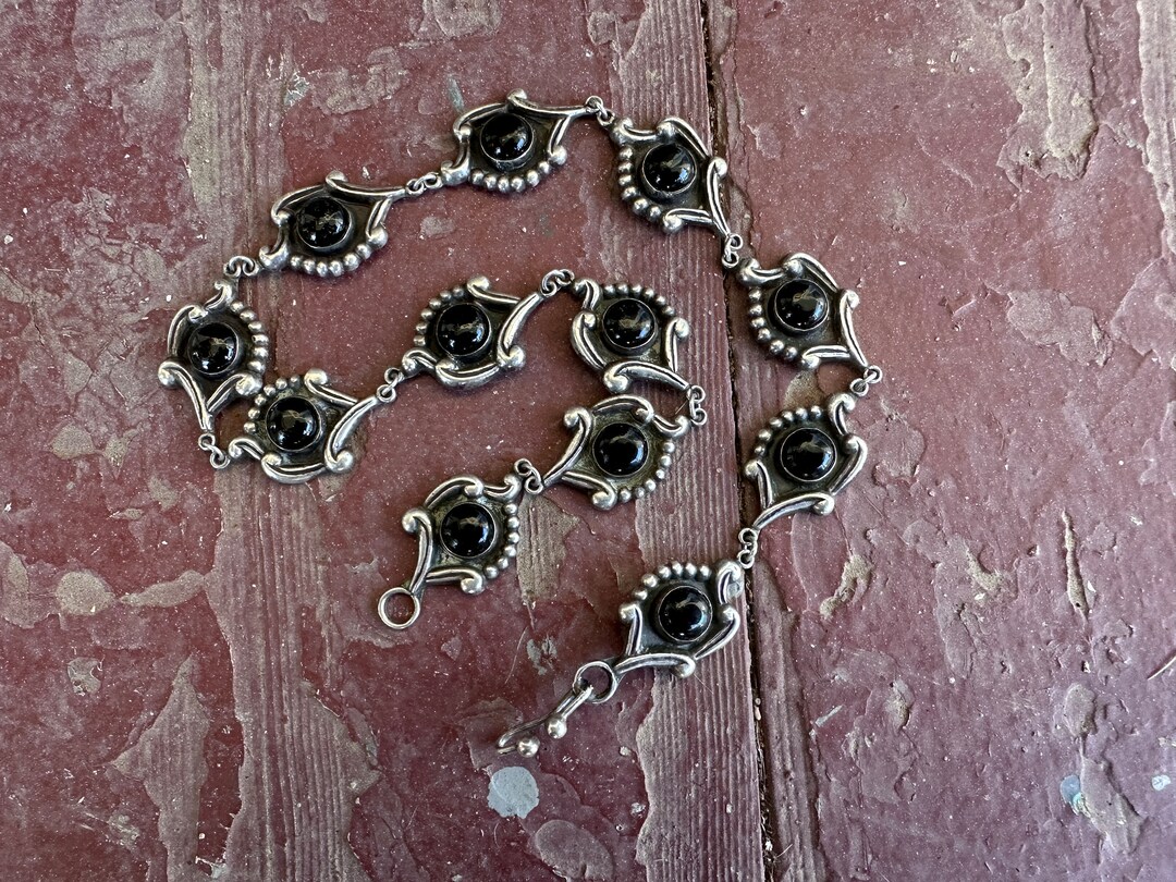 Vintage 1940's Sterling Silver and Onyx Necklace Made in Texaco, Mexico ...