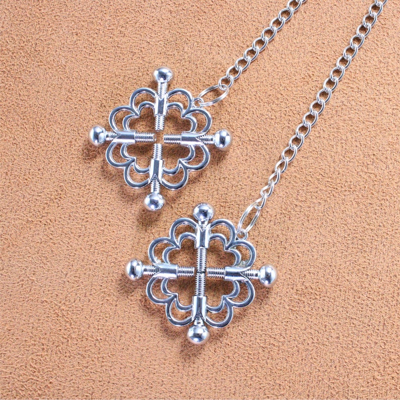 Flower Screw Clamps With Chain Adjustable Non Piercing Nipple - Etsy