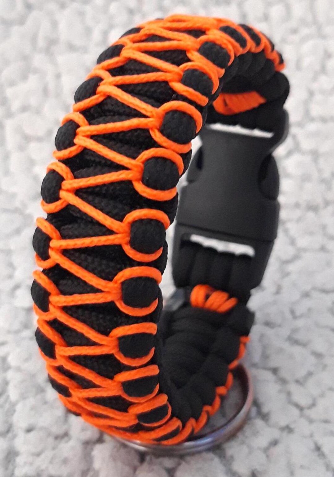 Paracord Bracelet With Black Cobra Braid and Neon Orange Overbraiding ...