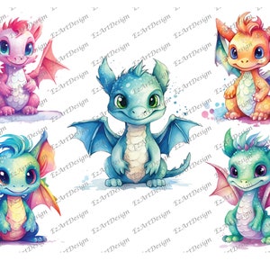 Baby Dragon Watercolor Clipart Set,cute Creatures,png Sublimation ...