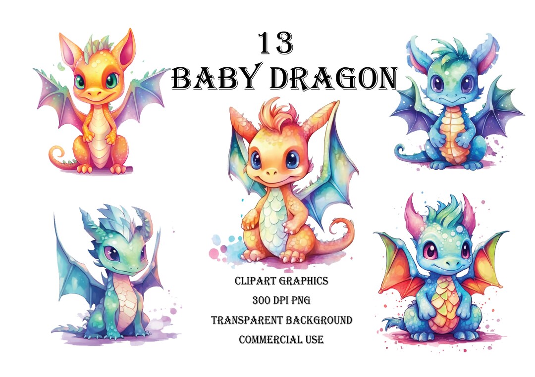 Baby Dragon Watercolor Clipart Set,cute Creatures,png Sublimation ...