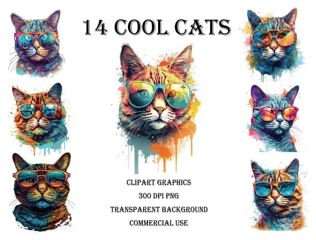 Cool Cats Clipart - High Quality PNG Transparent - Digital Download ...