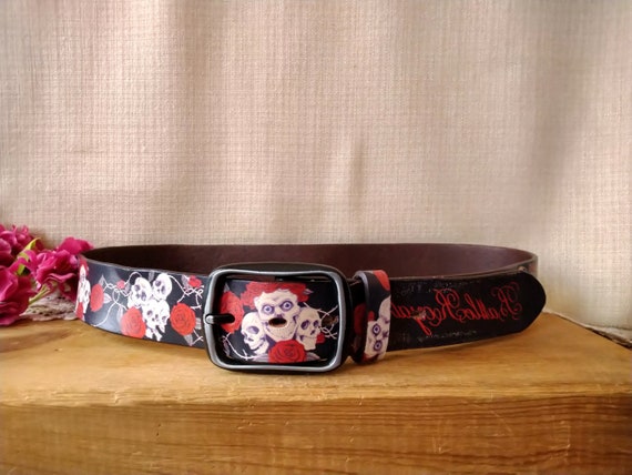 Vintage Leather Skulls and Roses Belt Fits 34 - Etsy