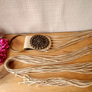 Beautiful Vintage Leather and Macrame, Round Mandala Metal Buckle, Made ...